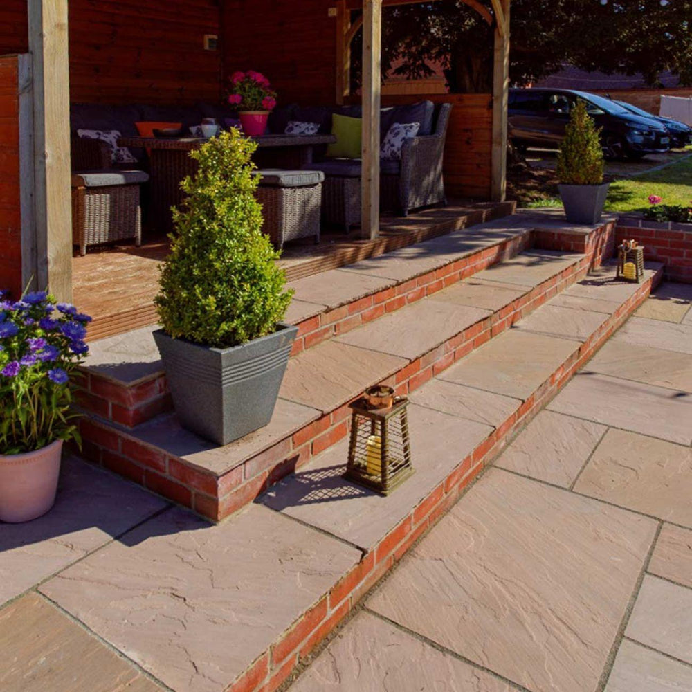Autumn Brown Indian Sandstone Paving Slabs - Riven | Patio Pack - 22mm