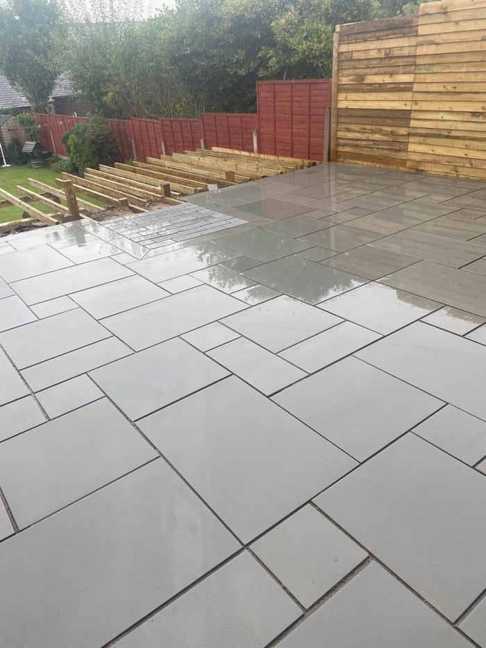 Kandla Grey Smooth Indian Sandstone Paving Slabs | Sawn & Honed - Patio ...