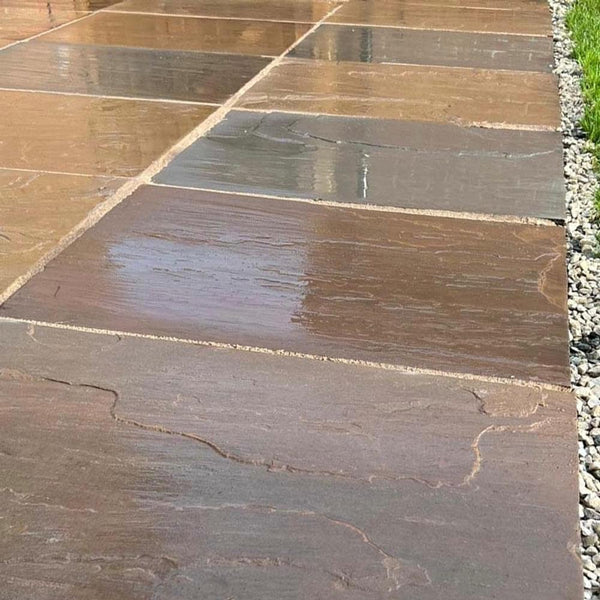 Autumn Brown Indian Sandstone Paving Slabs - Riven - 900x600 - 22mm ...