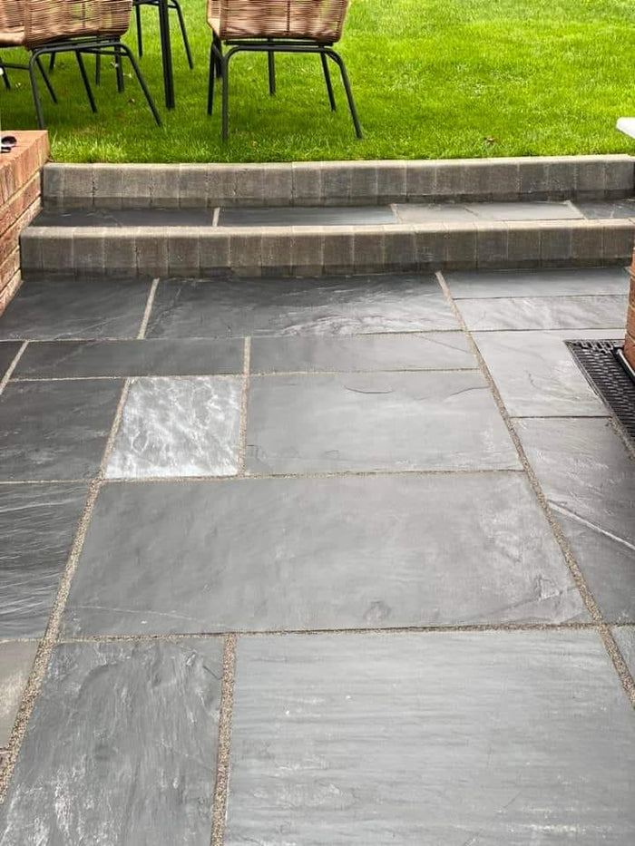 Blue Black Indian Slate Paving Slabs - Riven - Sawn Edge - Patio Pack