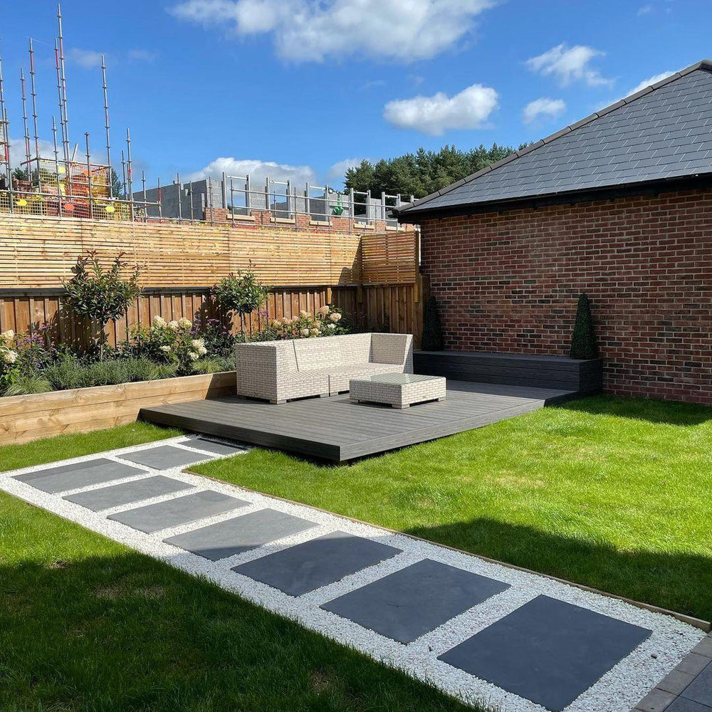 Kadapa Black Indian Limestone Paving Slabs - Riven - Sawn Edge - 900x6
