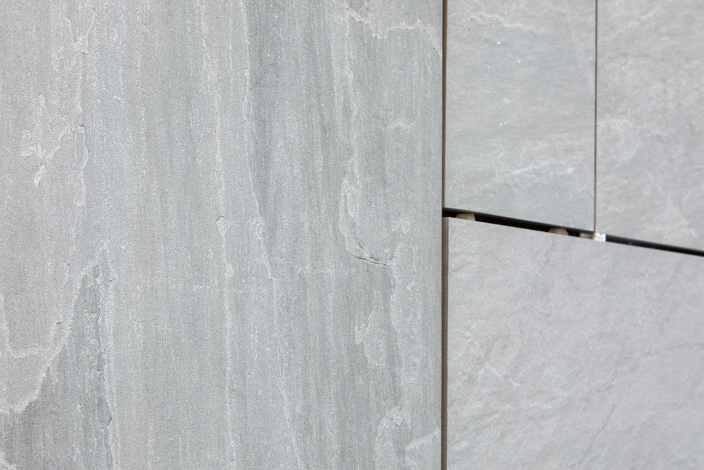 Kandla Grey Indian Sandstone Paving Slabs | Riven - Sawn Edge | 900x600 ...