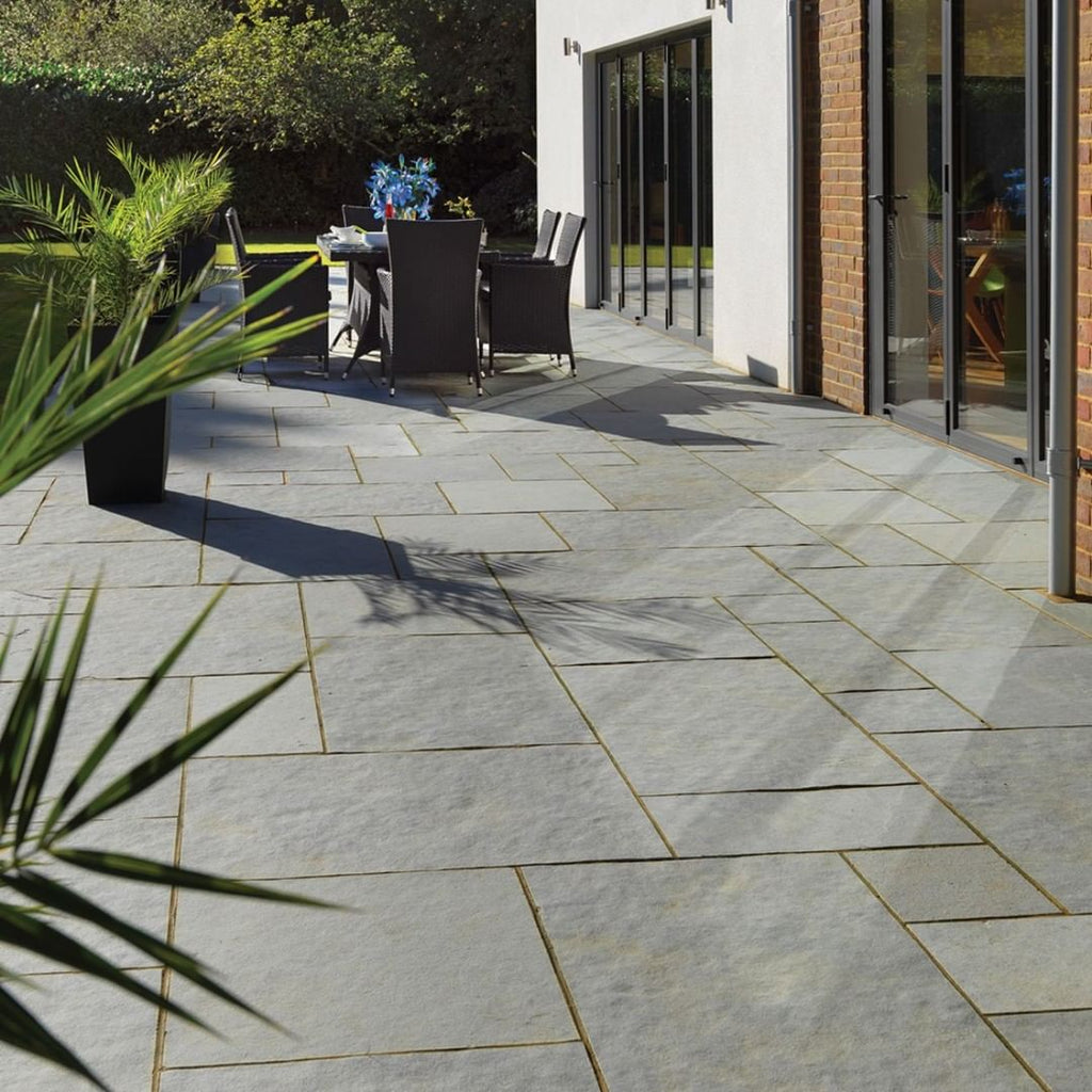 Kota Blue Indian Limestone Paving Slabs - Riven - Sawn Edge - Patio Pa ...