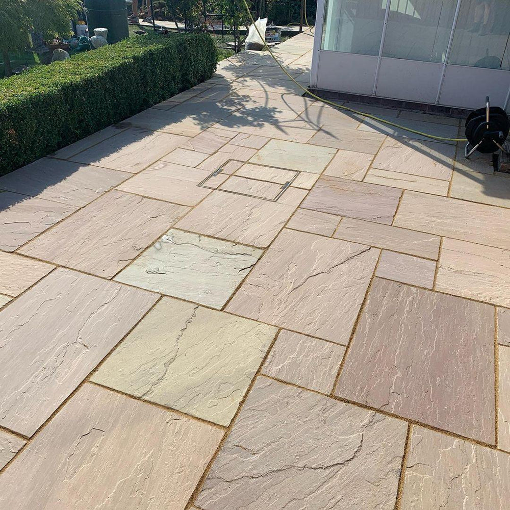Raj Green Indian Sandstone Paving Slabs - Riven - Patio Pack - 22mm