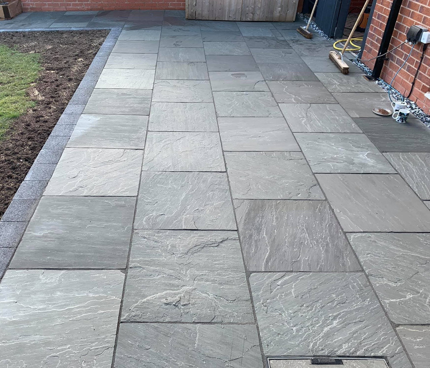 Kandla Grey Indian Sandstone Paving Slabs - Riven | 600x600 - 22mm